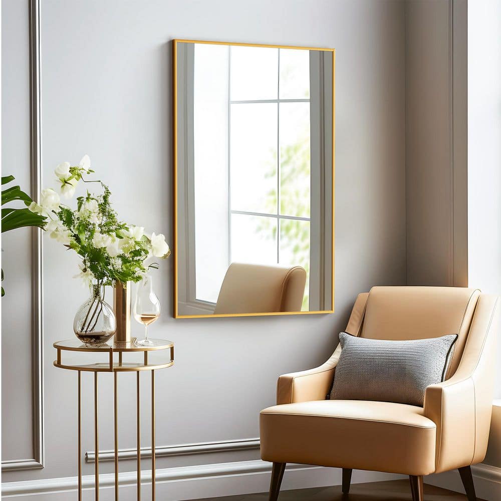 Lumioca 1-Piece Gold 24 in. W x 35 in. H Aluminum Alloy Thin Edged ...