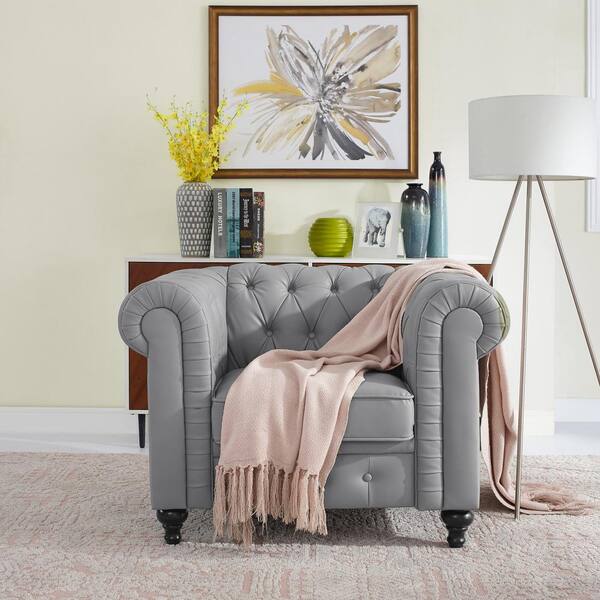 MAYKOOSH Gray Chesterfield Single Sofa Chair for Living Room, Mid ...