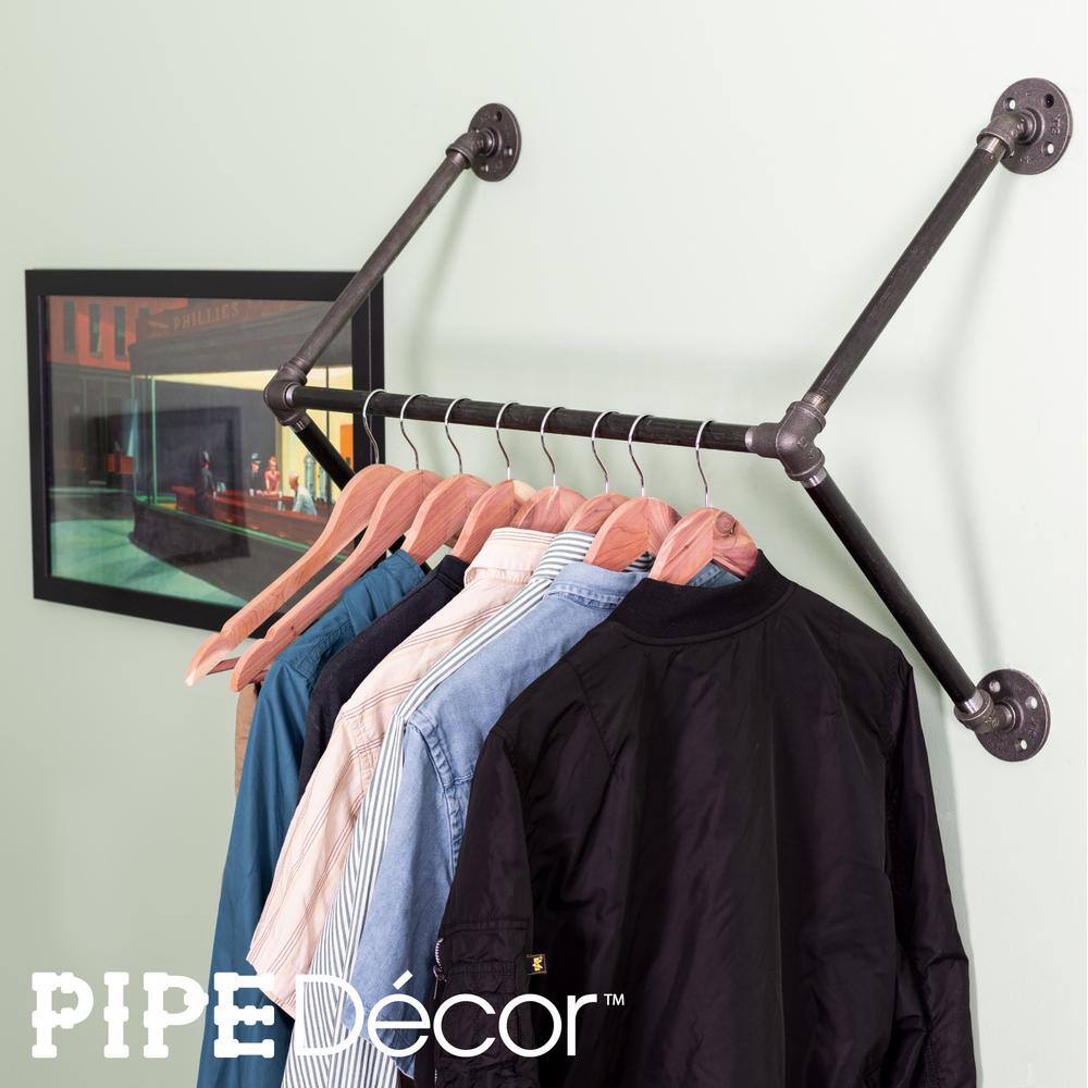 Buy 1/2 in. x 2 ft. L Black Pipe Quad Flange Wall Mounted Clothing Rack ...