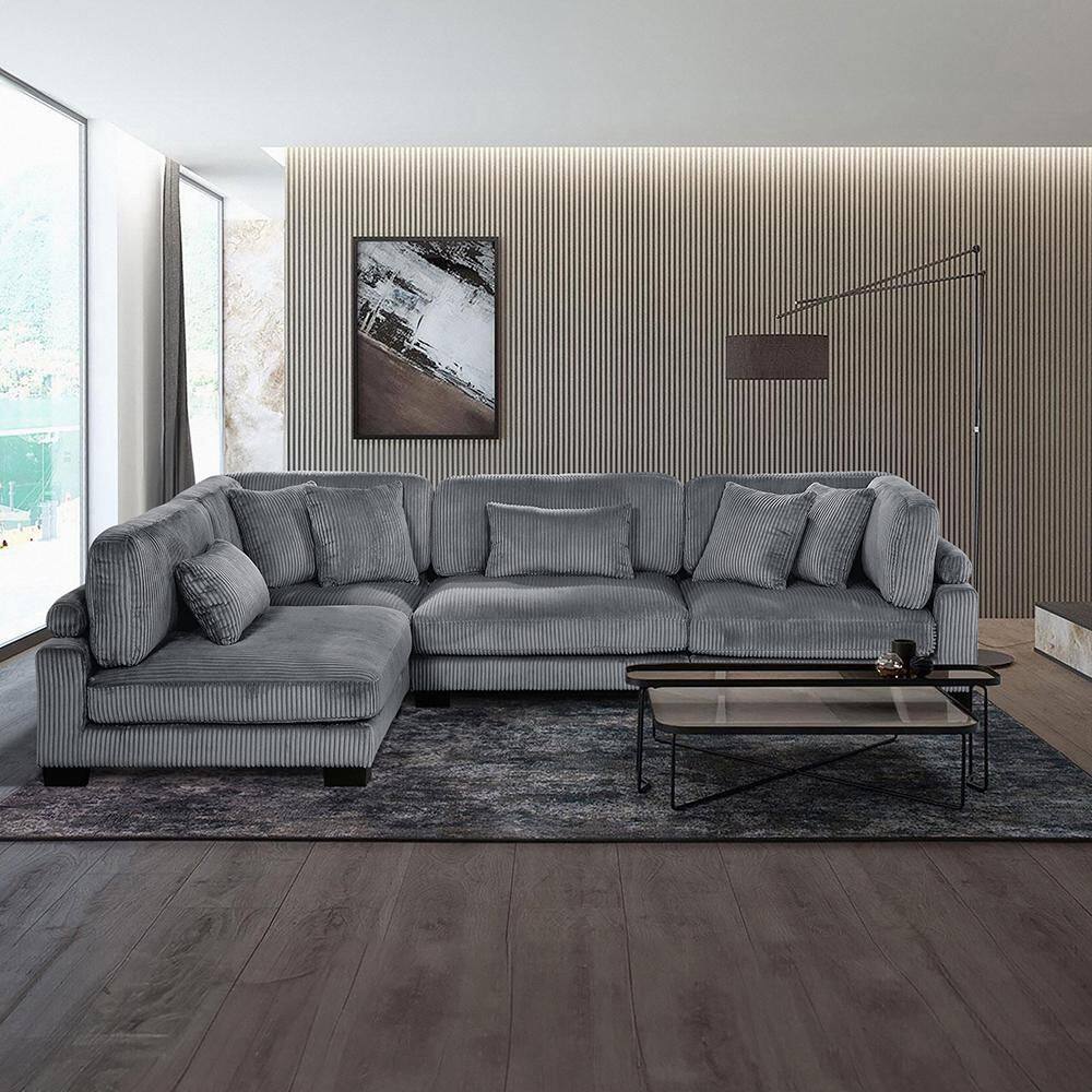 Lazzara Turbo 135 in. Pillow Top Arm 4-Piece Corduroy Fabric Modular ...