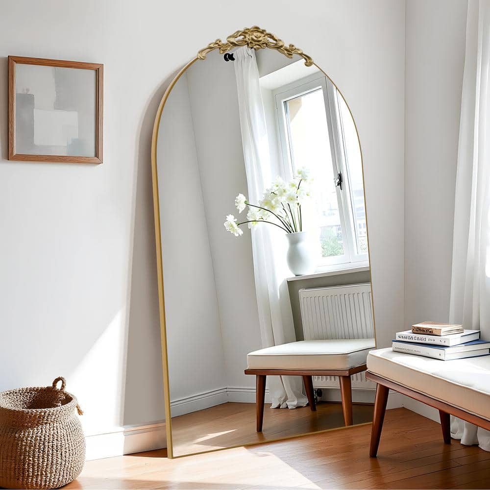 Dovelina 39 in.W x 67 in.H Arch Mirror Gold Removable Carved Design ...