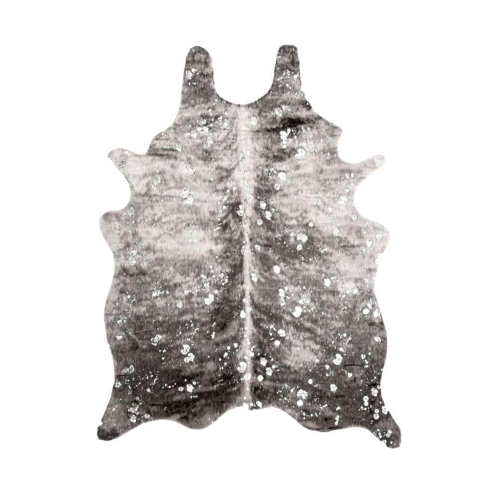 nuLOOM Tinley Faux Cowhide Spotted Gray 5 ft. x 7 ft. Shaped Rug ...