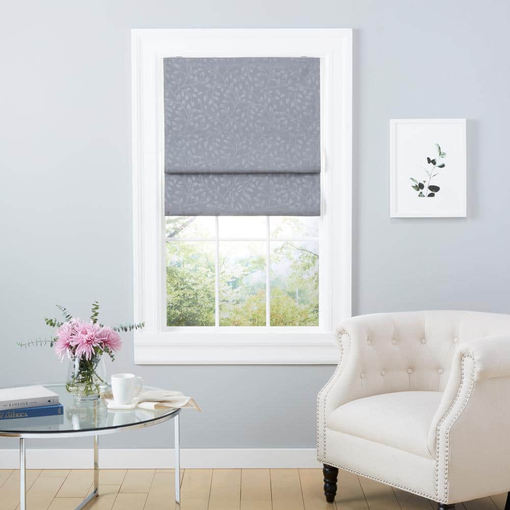 EXCLUSIVE HOME Bolan Dark Grey Cordless Total Blackout Polyester Roman ...