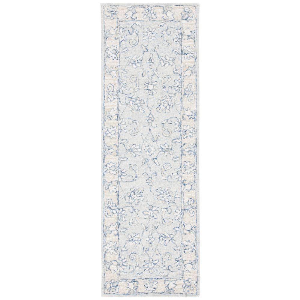 SAFAVIEH Micro-Loop Blue/Beige 2 ft. x 7 ft. Border Medallion Runner ...