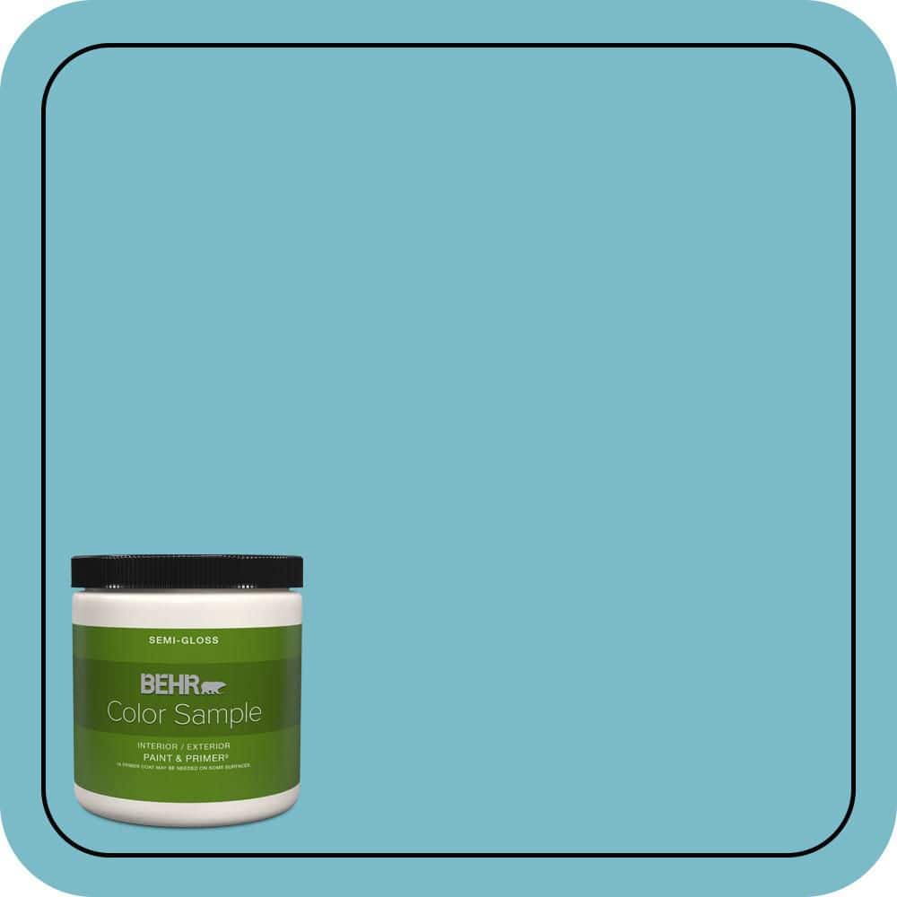 BEHR PREMIUM PLUS 8 oz. #M470-4 Azure Lake Semi-Gloss Interior/Exterior ...