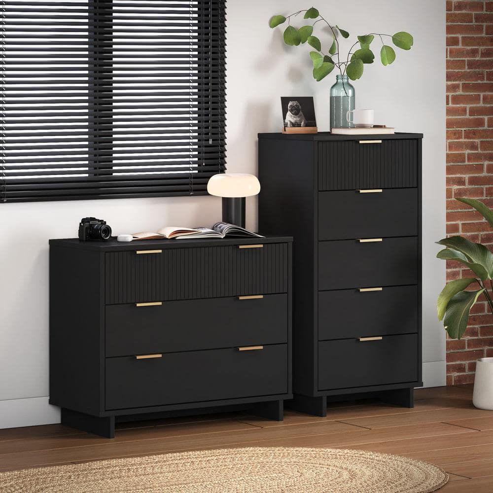 Manhattan Comfort Granville Black 5-Drawer 23.62 in. W Tall Dresser and ...
