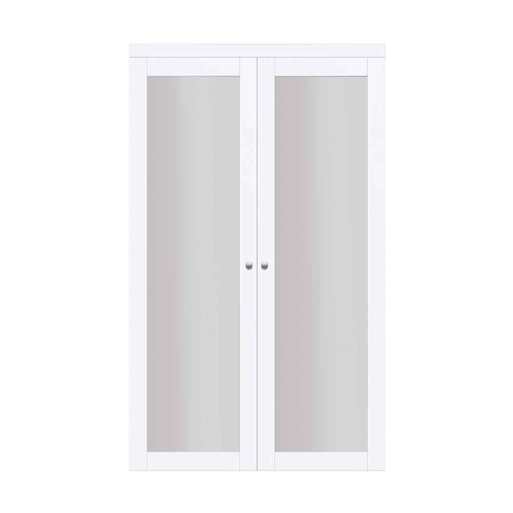 TRUporte 36 in x 80.25 in. Off White 1-Lite Tempered Frosted Glass MDF ...
