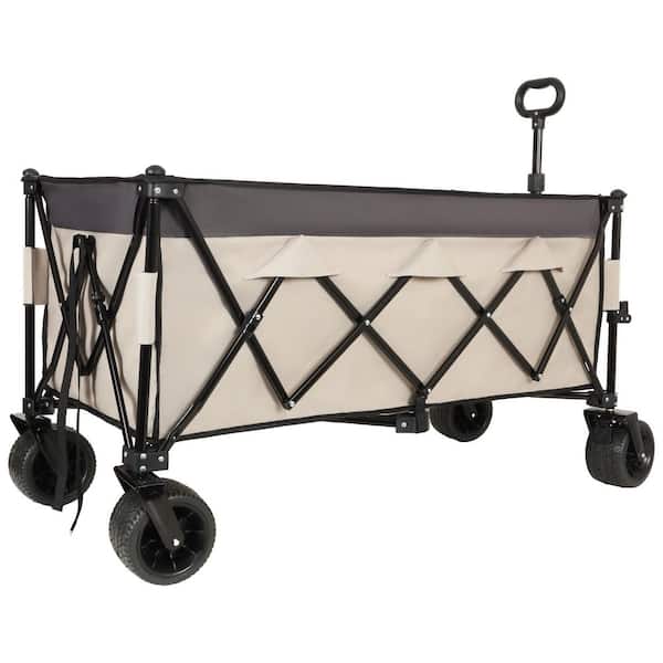 51 in. Heavy-Duty Foldable Utility Wagon Serving Cart Tray, with Wheels ...