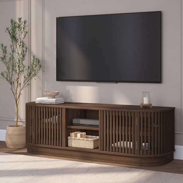 PLANK+BEAM Mid-Century Modern Walnut TV Stand Fits Up to 65 in. with 2 ...