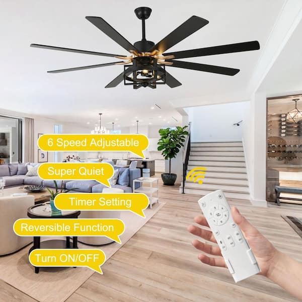 Oaks Aura Aria 65 in. Indoor Matte Black Industrial Caged Ceiling Fan ...