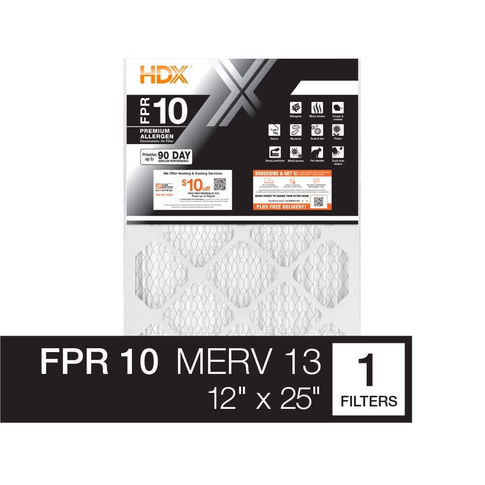 HDX 12 in. x 25 in. x 1 in. Premium Pleated Air Filter FPR-10, MERV-13 ...