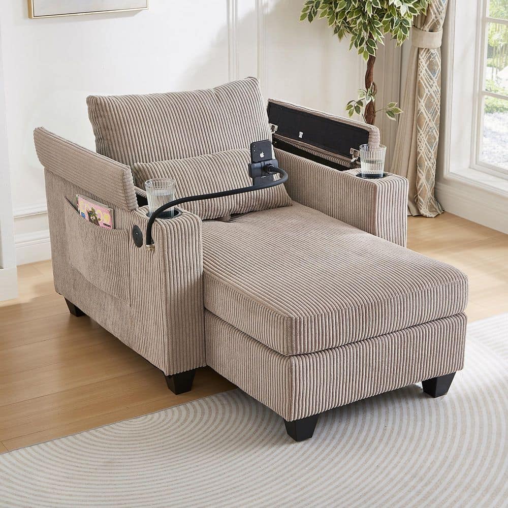 Harper & Bright Designs Brown Polyester Convertible Chaise Lounge 37.4 ...