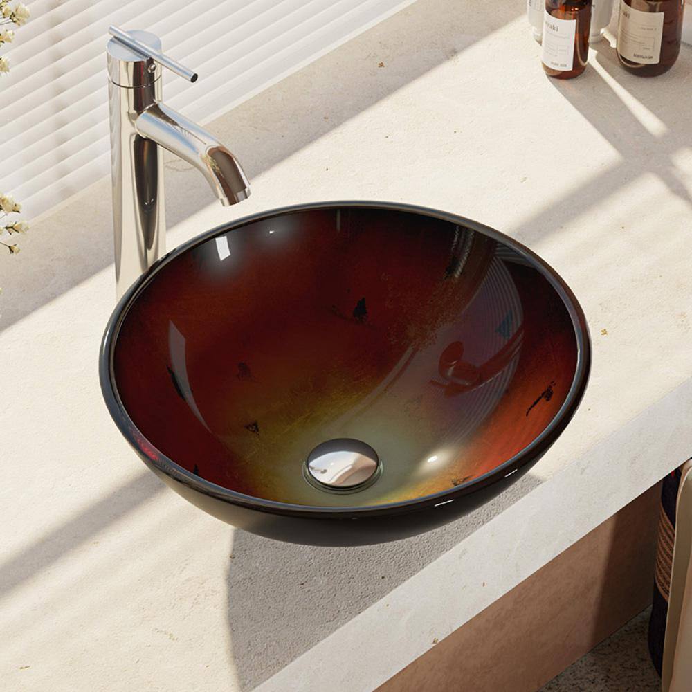 Rene Glass Vessel Sink in Gradient Red with R9-7001 Faucet and Pop-Up ...
