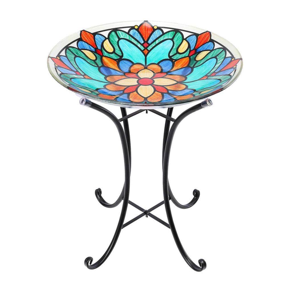 18 in. Dia Multicolor Bird Bath-Bird Baths for Outdoors-Glass Large ...