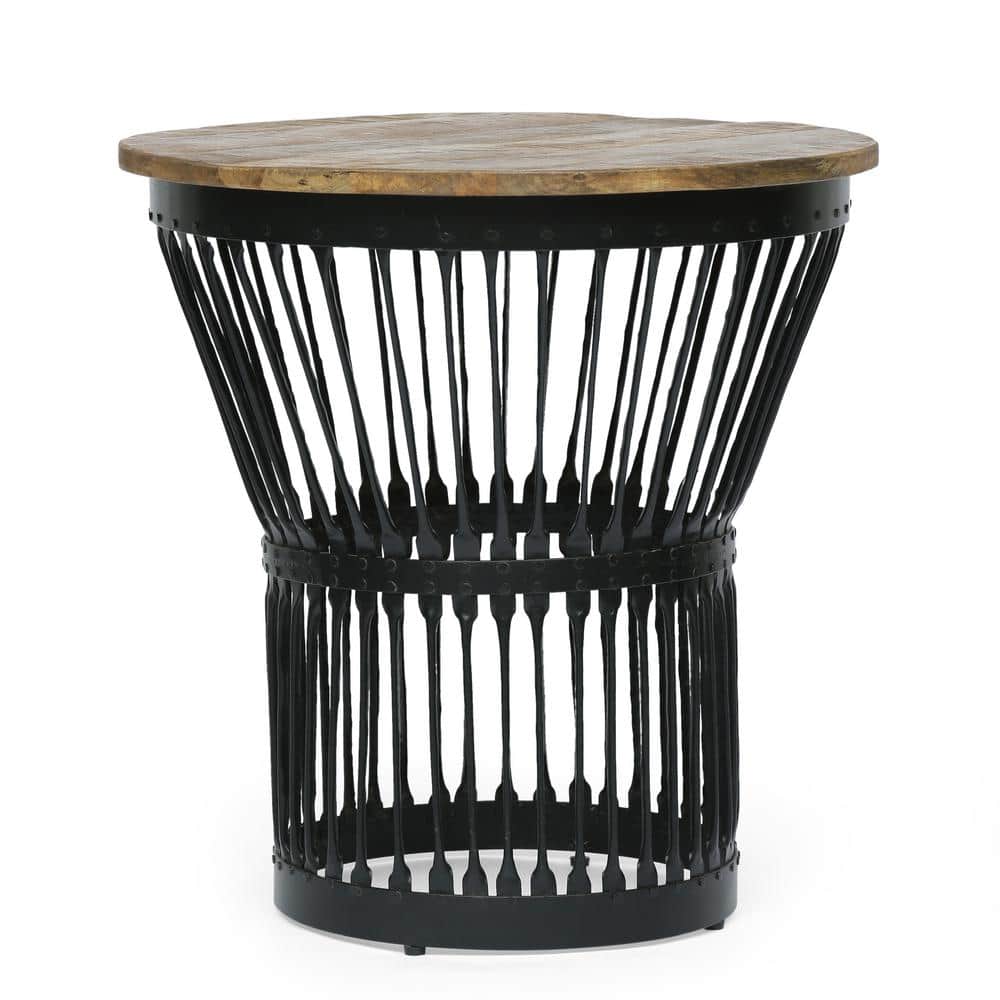Noble House Lepley Natural and Black Handcrafted Side Table 105697 ...