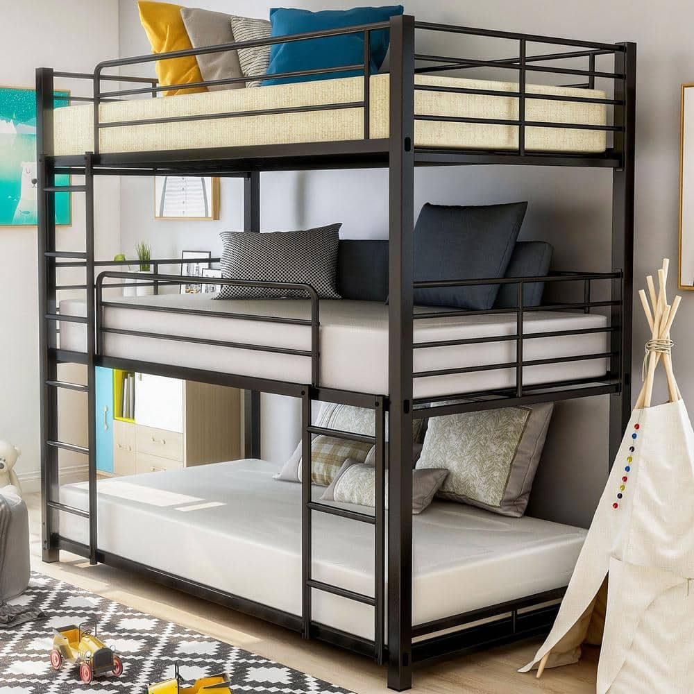 Furniture of America Atlata Sand Black Full Metal Triple Decker Bunk ...