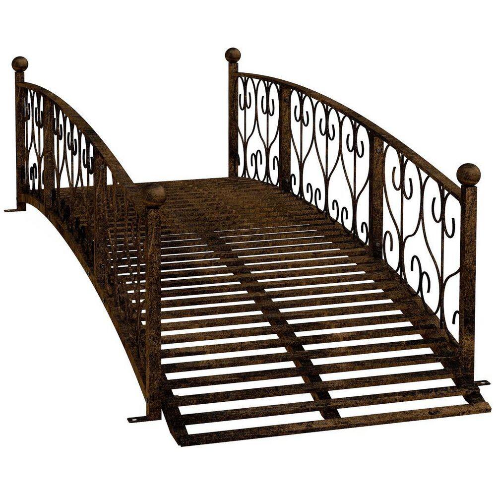 Cisvio 1-Piece 7 ft. Metal Arched Garden Bridge with Safety Guardrail ...