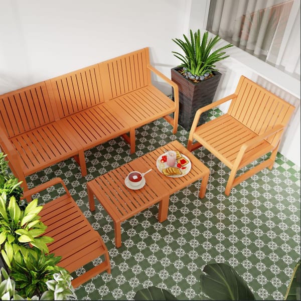 5-Piece Indoor/Outdoor Plastic Patio Conversation Sets-3-Seater Sofa, 2 ...