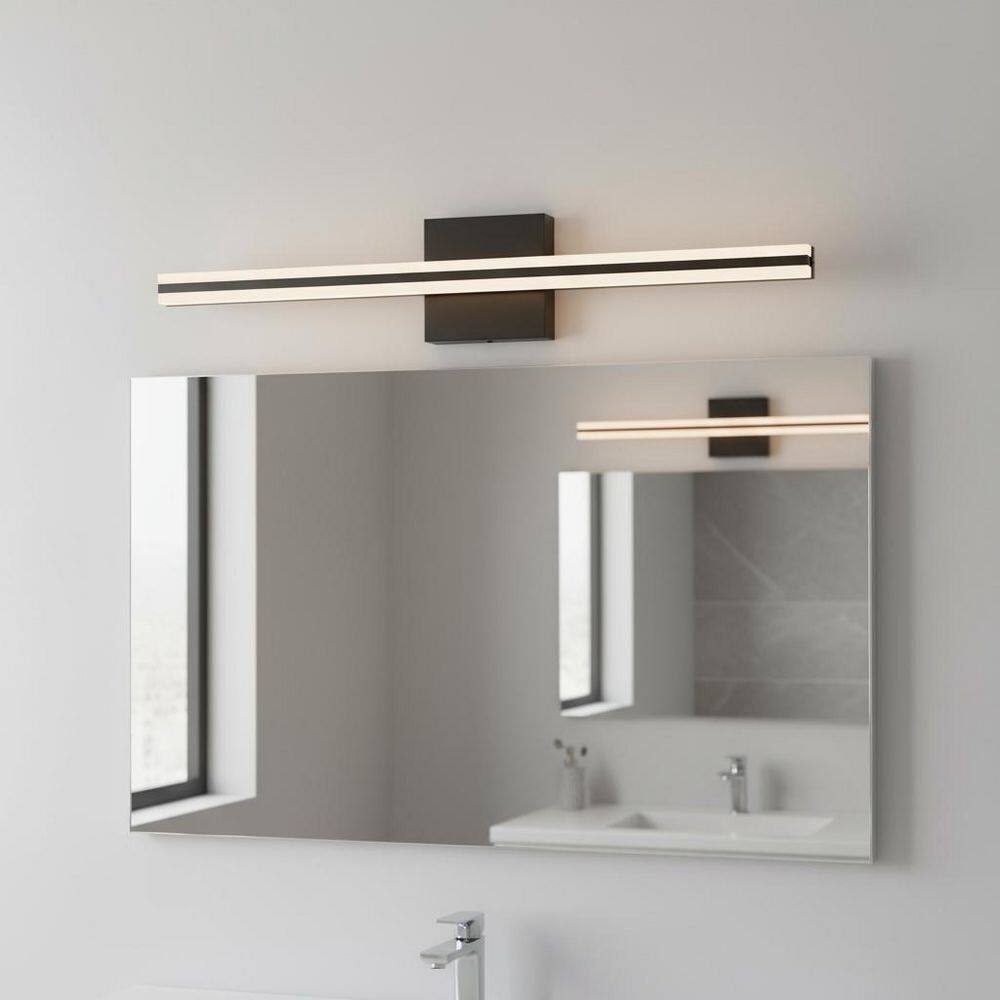 YANSUN 24 in. 1-Light 15W Black Integrated LED Vanity Light, Modern ...