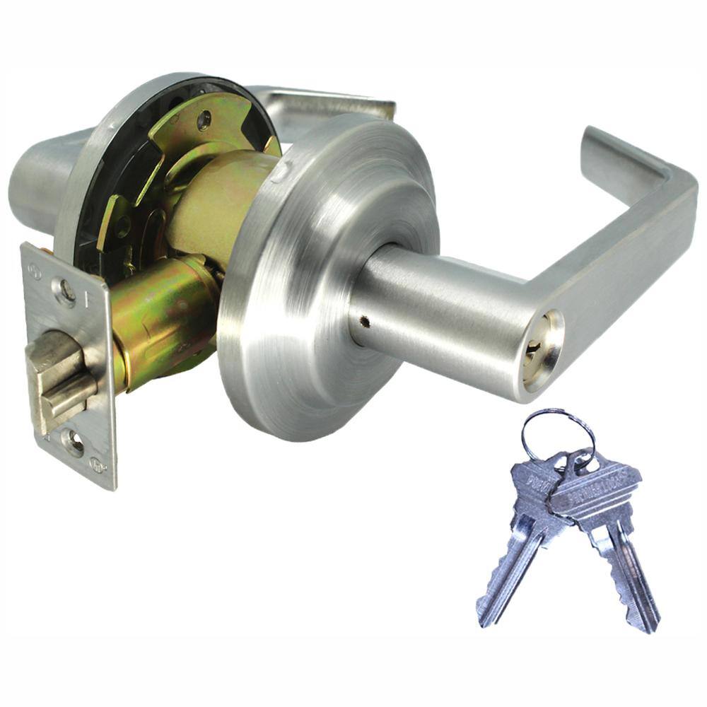 Premier Lock Heavy-Duty Satin Chrome Grade 2 Entry Door Handle Lock Set ...