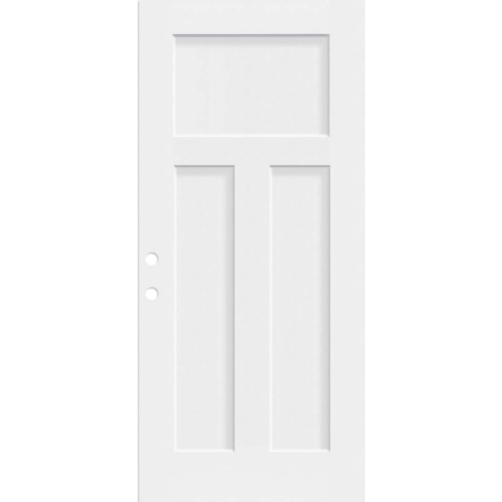 Steves & Sons Legacy 36 in. x 80 in. Left Handed 3-Panel Craftsman Unfinished White Fiberglass ...