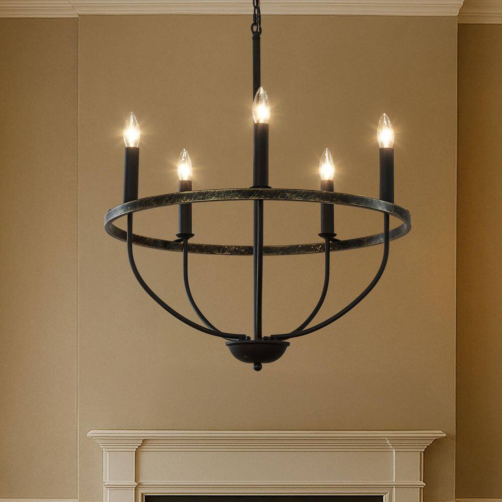 ALOA DECOR 26'' 5-Light Modern Matt Black Classic Candelabra Chandelier ...