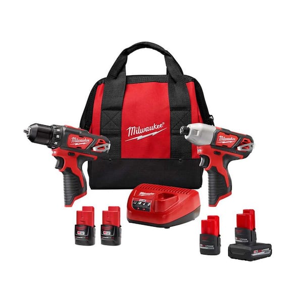 Milwaukee M12 12-Volt Lithium-Ion Cordless 2-Tool Combo Kit with M12 High Output 5.0Ah/2.5Ah ...