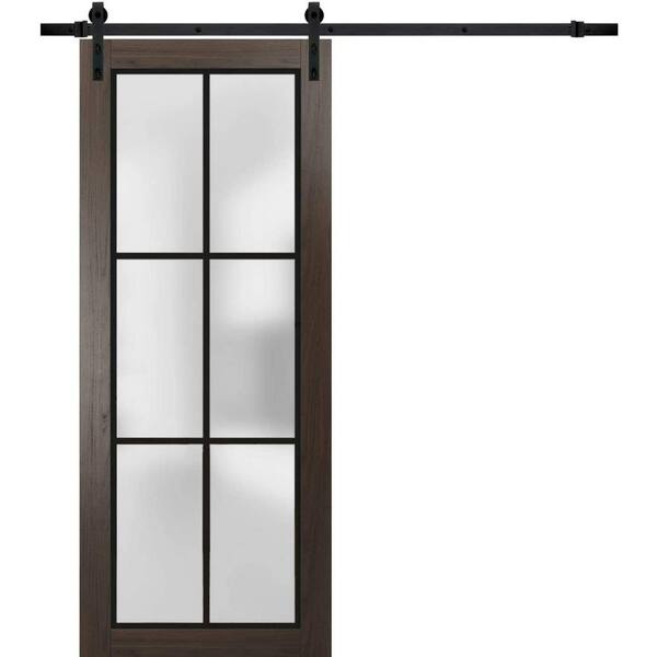 Sartodoors 30 in. x 96 in. 1 Panel Frosted Glass Chocolate Ash Solid ...