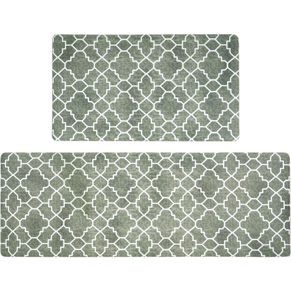 Sage Green Anti-Fatigue Cushioned Kitchen Mat Indoor Set of 2 (17 in. x ...
