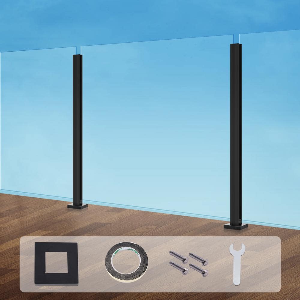 VEVOR Glass Clamp 41.34 in. H x 4.13 in. W Black Glass Railing Bracket ...