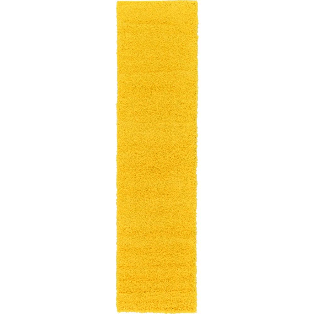 Unique Loom Solid Shag Tuscan Sun Yellow 10 ft. Runner Rug 3127870 ...