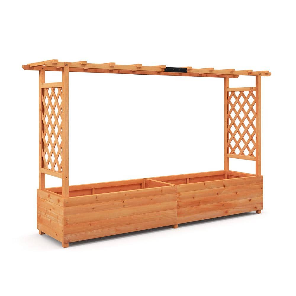 FORCLOVER Wood Raised Planter Boxes with Side Trellis Hanging Roof HYM ...