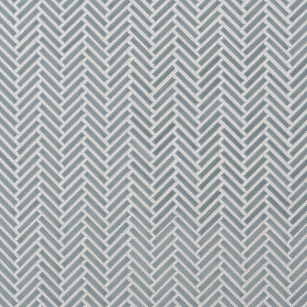 Ivy Hill Tile Motif Herringbone Sky Blue 11.14 in. x 11.14 in. Glossy ...