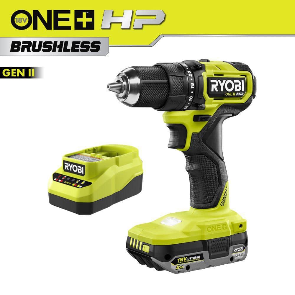RYOBI ONE+ HP 18V Brushless Cordless Compact Drill/Driver Kit with 18V ...