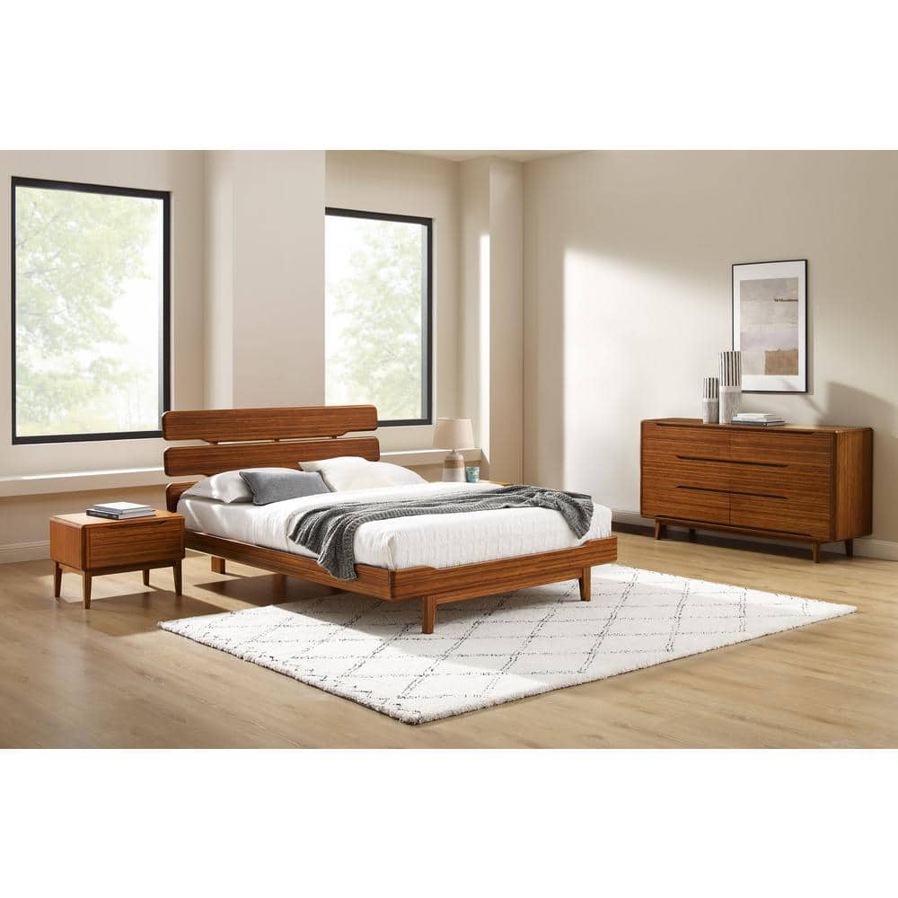 Dylan 4 piece Brown Amber Wood Frame King Platform Bed Set with 2 ...