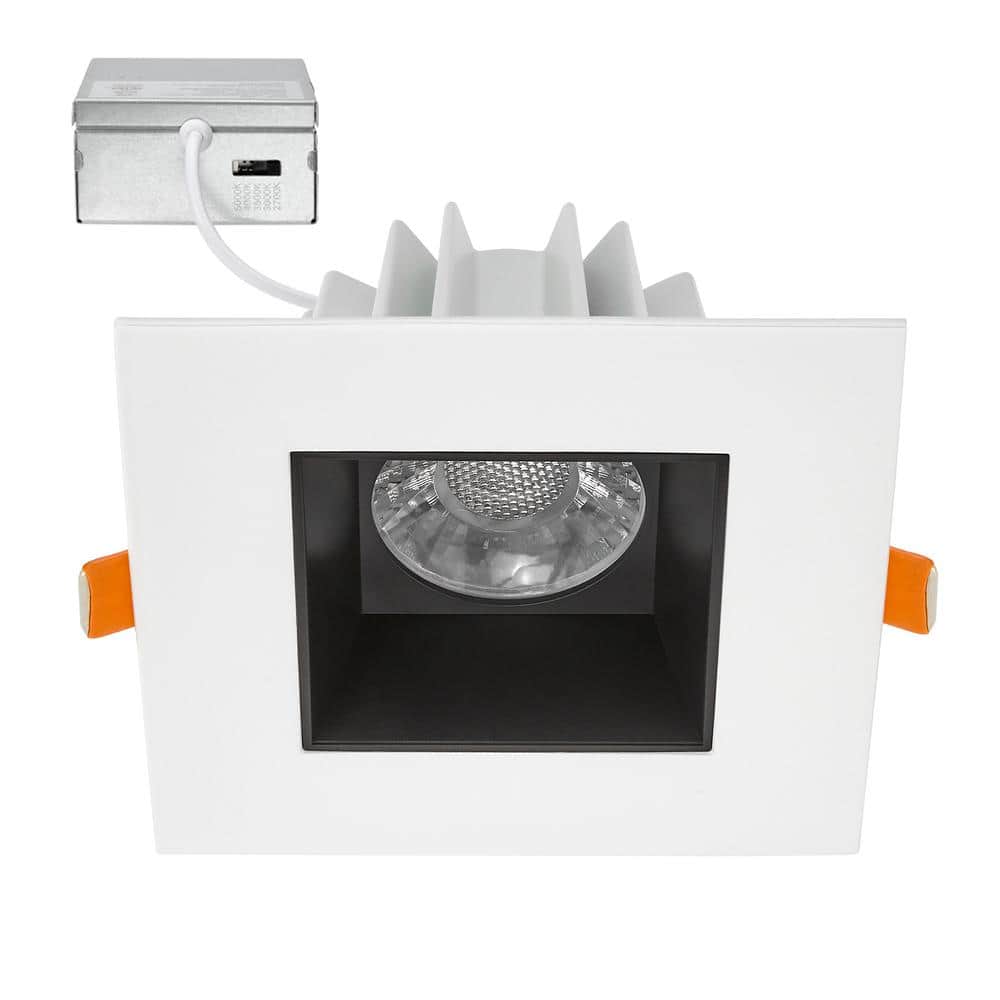 Maxxima 4 in. Slim Square Recessed Anti-Glare LED Downlight, White Trim ...