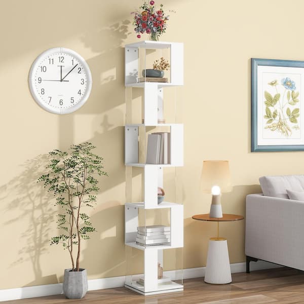 Nestfair White 74.8 in. Tall 6 Tier Rotating Floor Rack Bookcase with ...