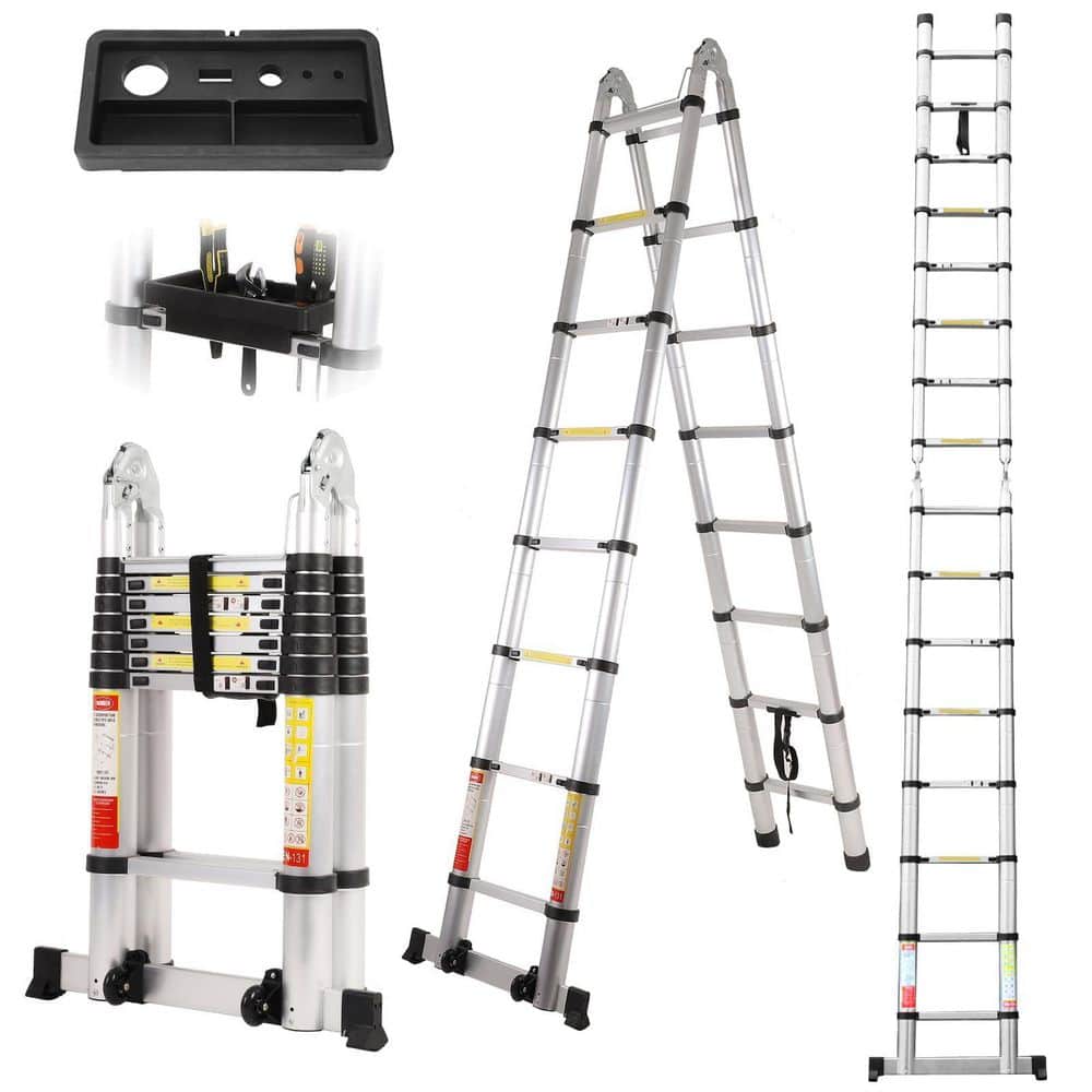 WRIGHTMASTER 16.5 ft. Reach Aluminum Telescoping Multi-Position Ladder ...