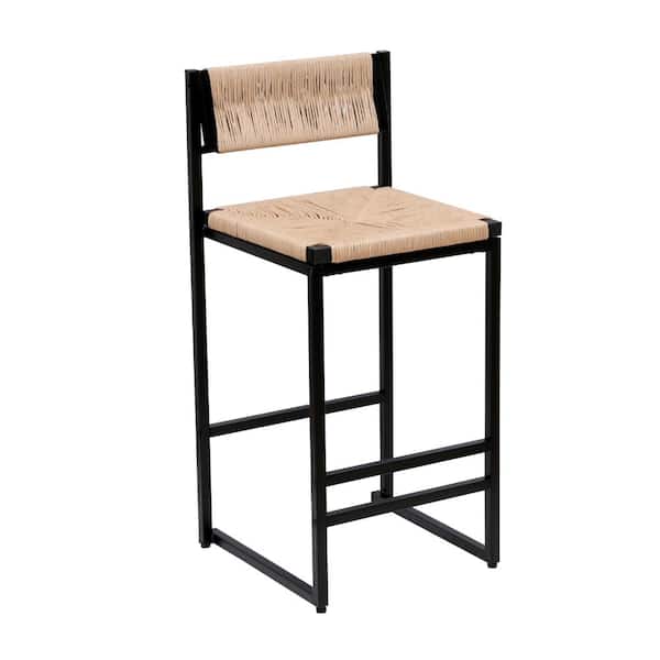 Lirago 34.84 in. H White Paper Rope Bar Stools with Footrest, Hand ...