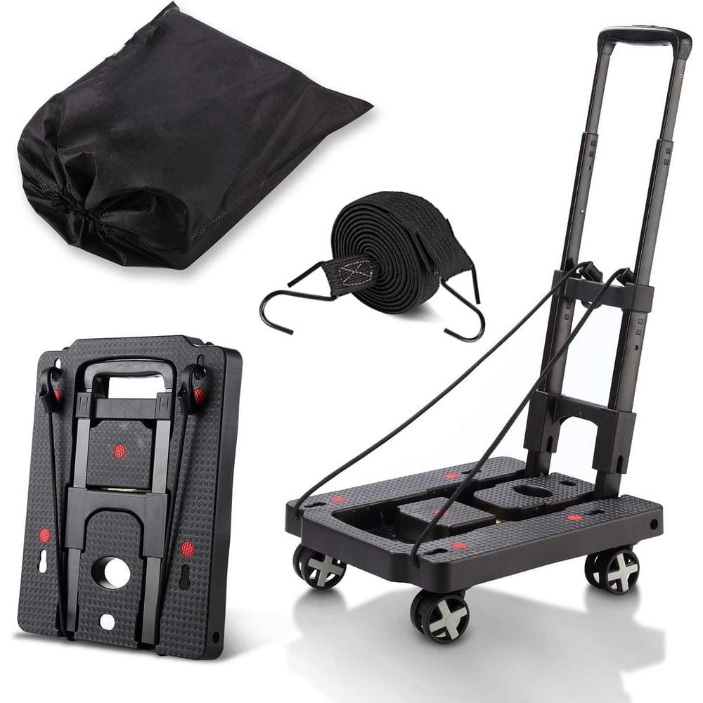Folding Hand Truck, Aluminum Lightweight Dolly with 4-Rotating Wheels ...