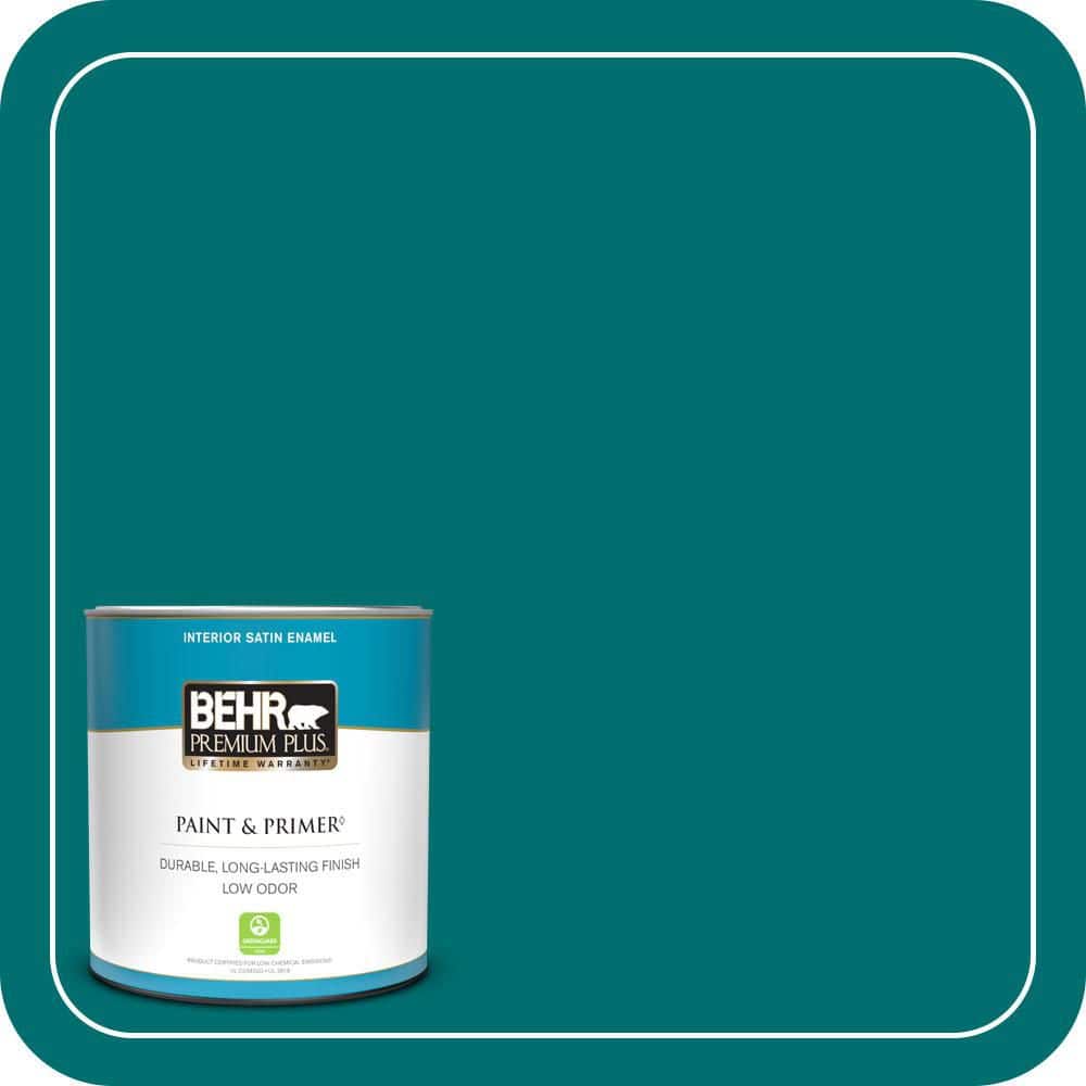 BEHR PREMIUM PLUS 1 qt. #P460-7 Caribbean Current Satin Enamel Low Odor ...