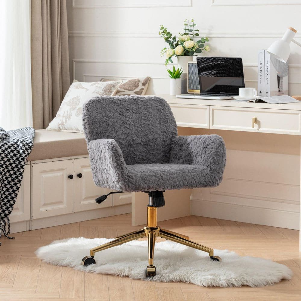 CSC DECOR INC Velvet Upholstered Swivel Task Chair in Gray with Golden ...
