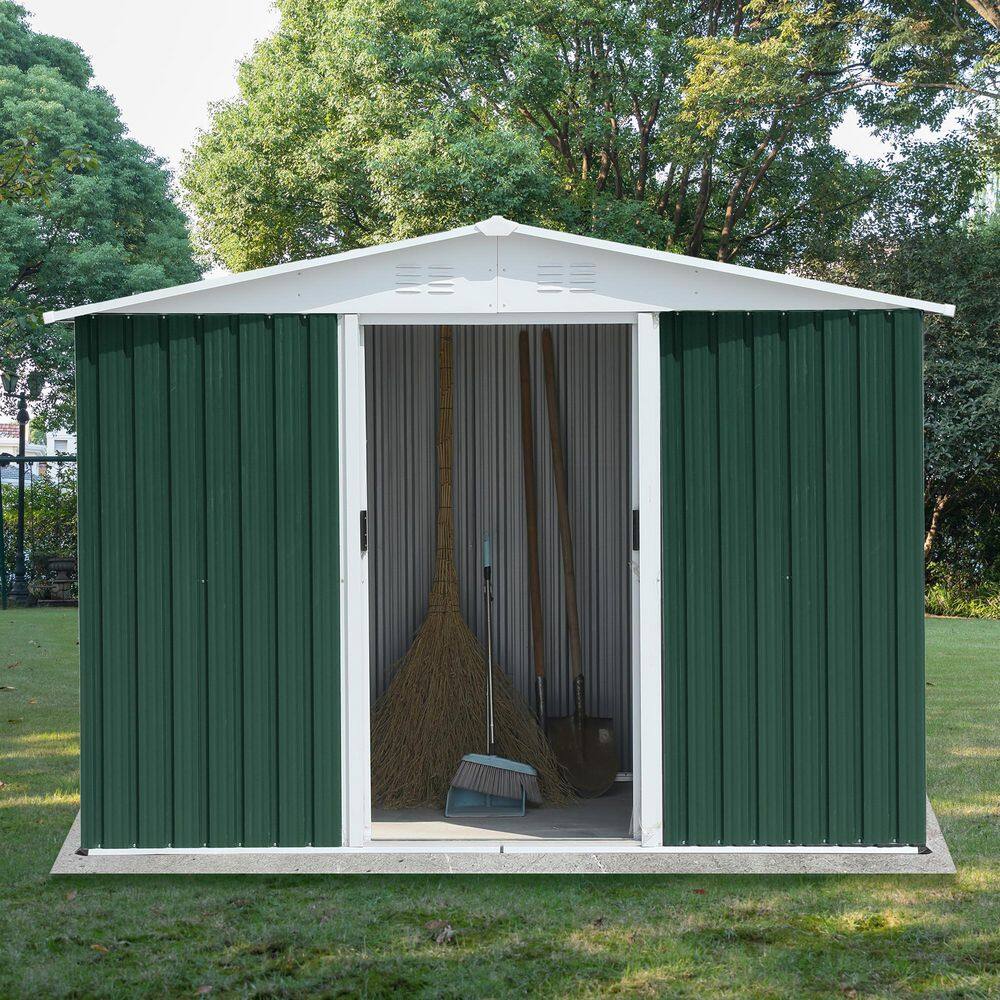 8 ft. W x 6 ft. D Green Metal Waterproof Outdoor Storage Shed with ...