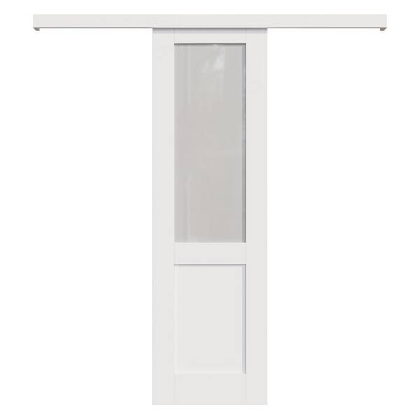 EH PUERTA 32 in. x 80 in. Hidden Track Style 1/2 Lite Frosted Glass ...