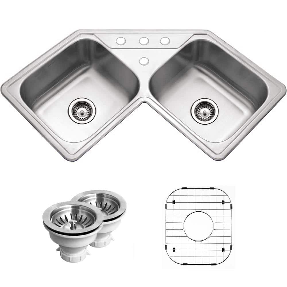 HOUZER Houzer 32 in. Stainless Steel Topmount Drop-In 50/50 Double Bowl ...