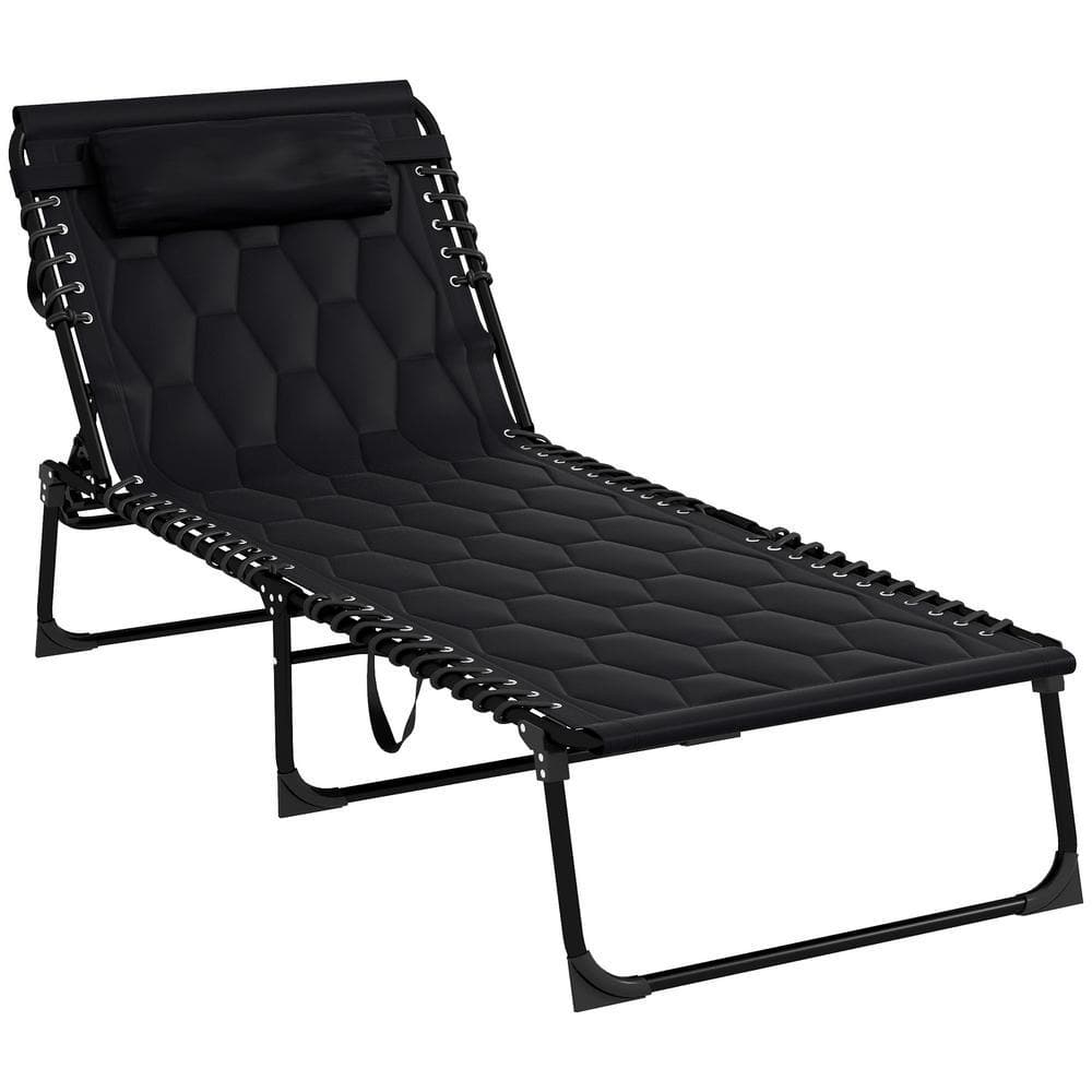Otryad Black Metal Outdoor Chaise Lounge, Folding Tanning Chair Set ...