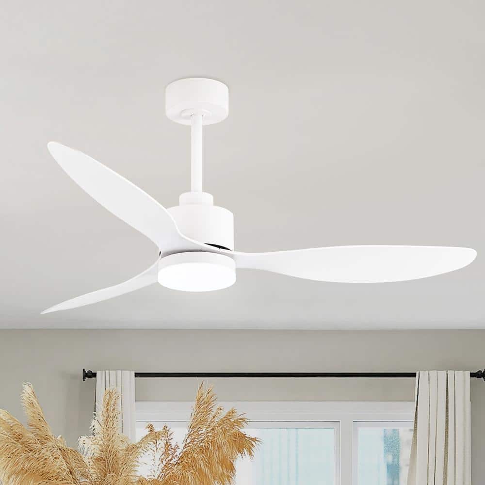 Flashwind Alisio 52 in. Indoor White Ceiling Fans with Light, Integrated LED 3-Reversible Blades ...