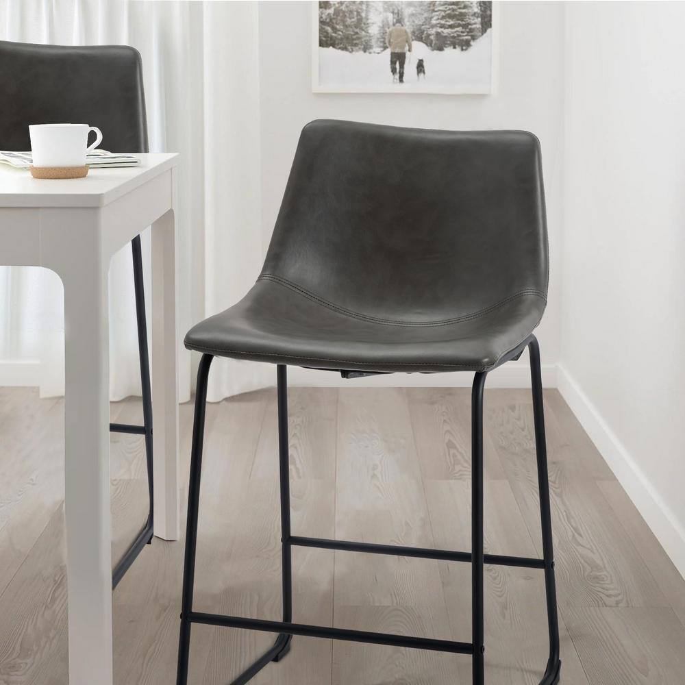 Dovelina KY 24 in. Gray Low Back Metal Frame Counter Height Bar Stool ...