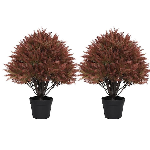 poetree 2 ft. Fall Artificial Cedar Ball Topiary Bushes Potted Tree (2 ...