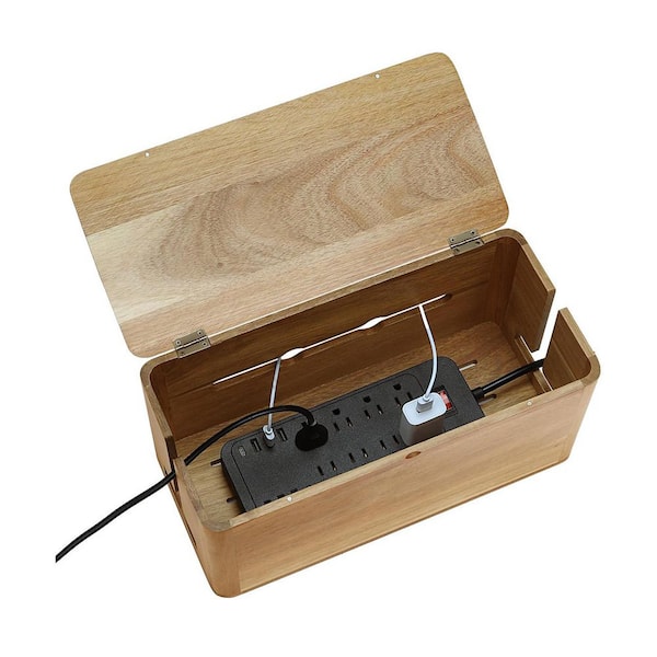 Ahfiwaso Acacia Wood Style Magnetic Flip-Top Cable Management Box Cord ...
